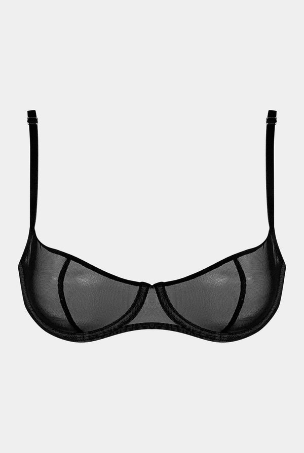 Black Mesh Balconette | I.D. Line Underwired Soft Balcony Bra | NOKAYA