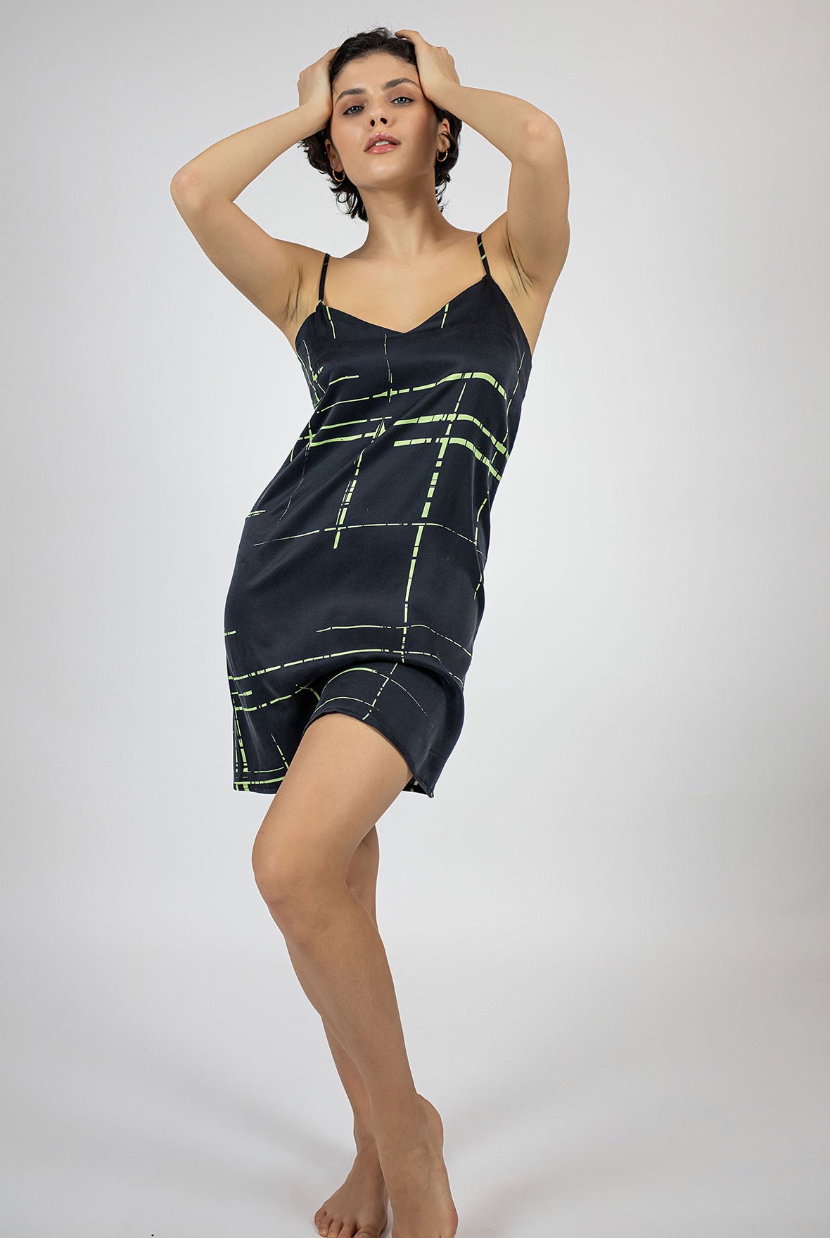 Silk Slip Dress Black | Silk Cami Dress with check print | Nokaya ...