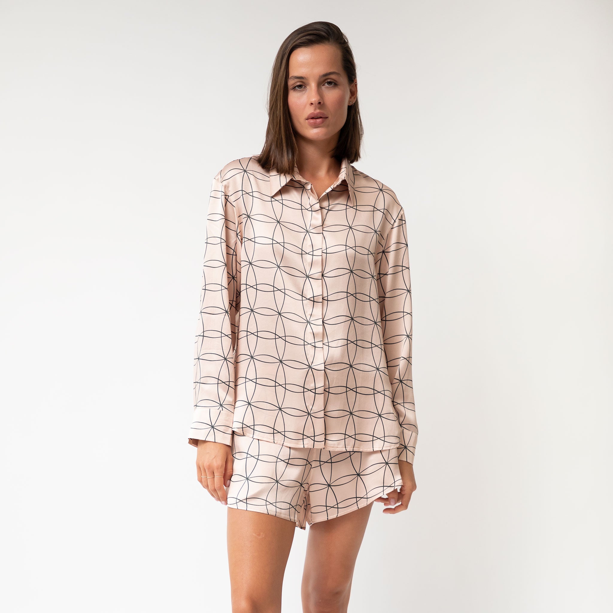 Silk Shorts Pink Neo Geo – Effortless Style by Nokaya – NOKAYA
