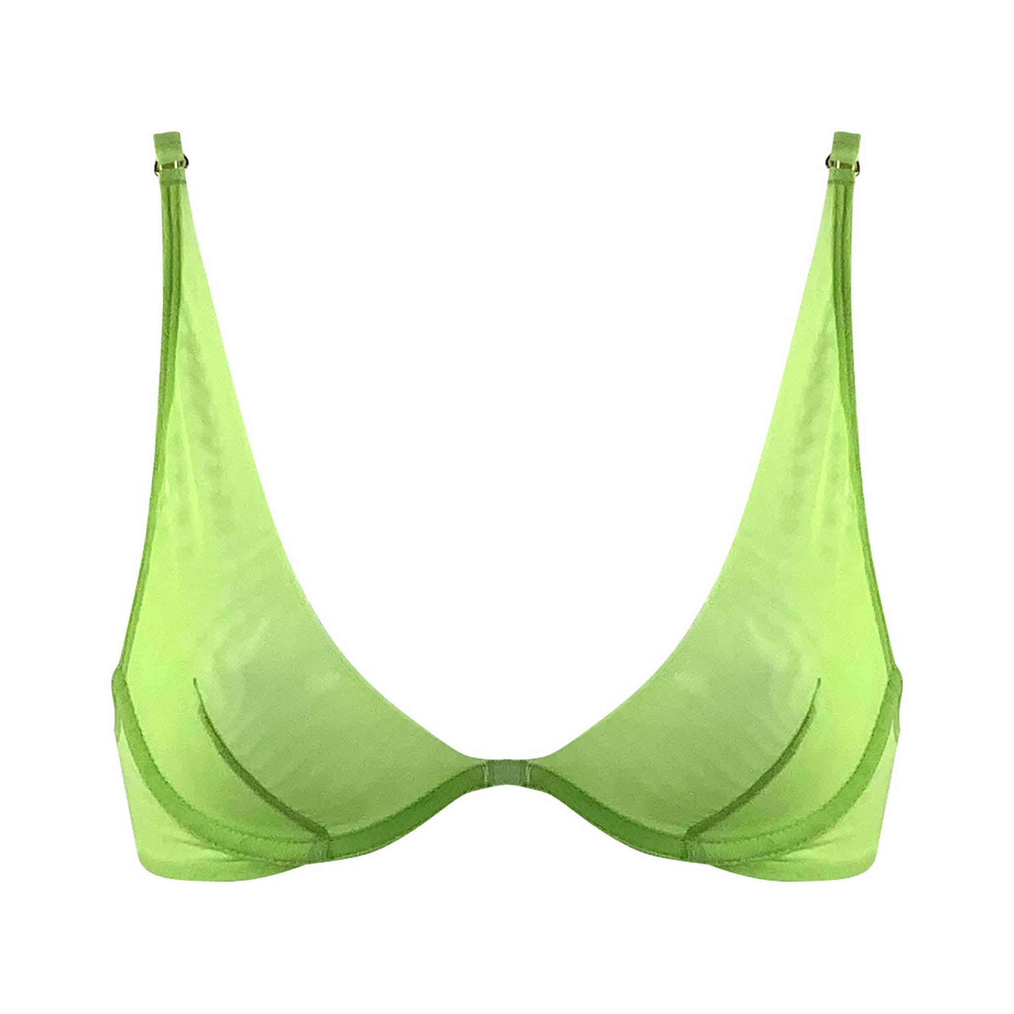 Green Mesh Bra | I.D. Line Deep Plunge Underwired Soft Bra | NOKAYA